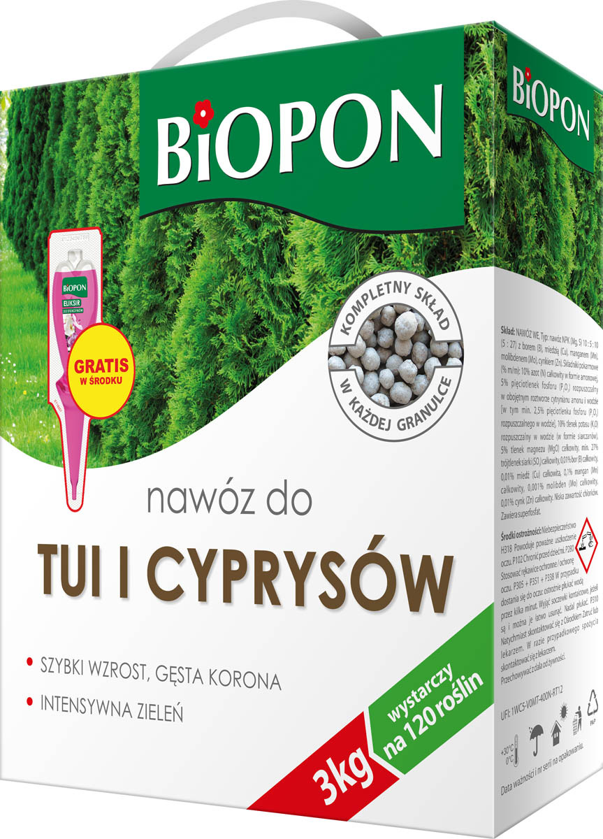 Nawóz do tui i cyprysów 3 kg Biopon | KATEGORIE \ Nawozy \ Iglaki | Kwiaton.pl